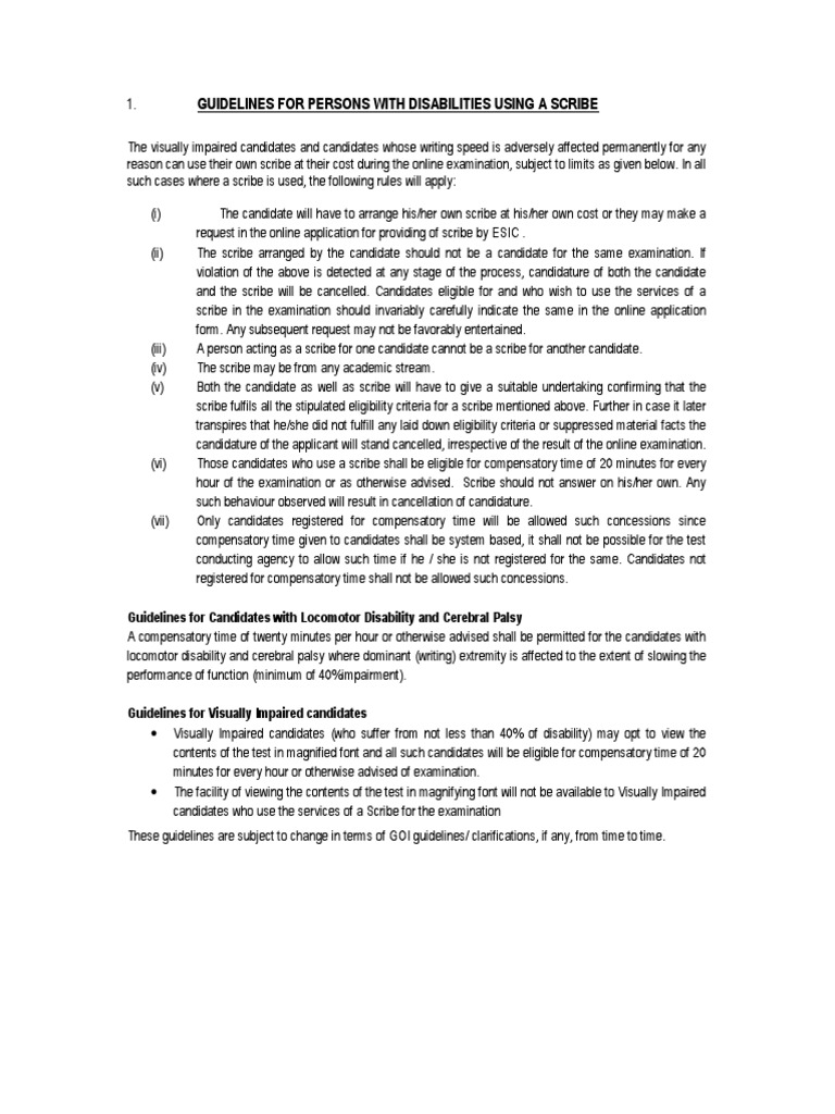 Guidelines For Persons With Disabilities Using A Scribe | PDF ...