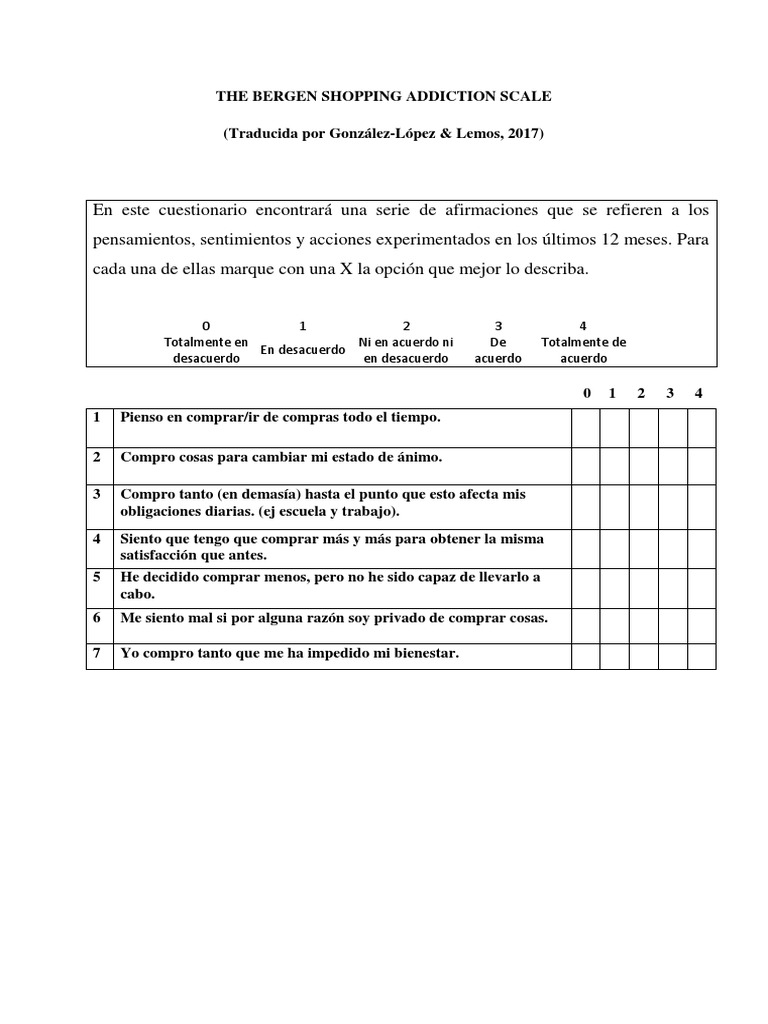BERGEN SHOPPING ADDICTION SCALE Español | PDF
