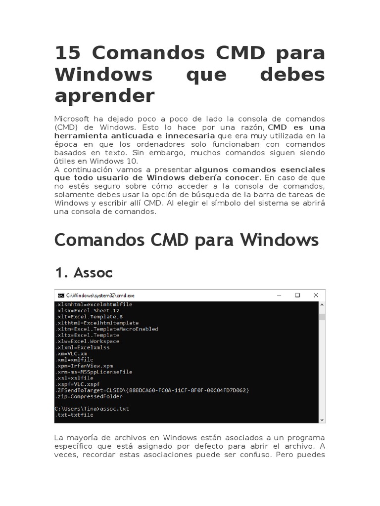 15 Comandos CMD para Windows Que Debes Aprender | PDF | Archivo de computadora | Microsoft Windows