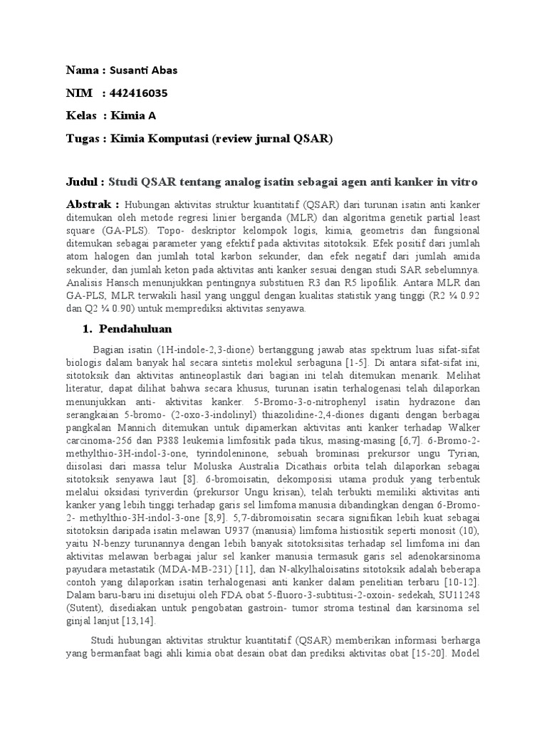 Kimia Komputasi (Review Jurnal QSAR) | PDF