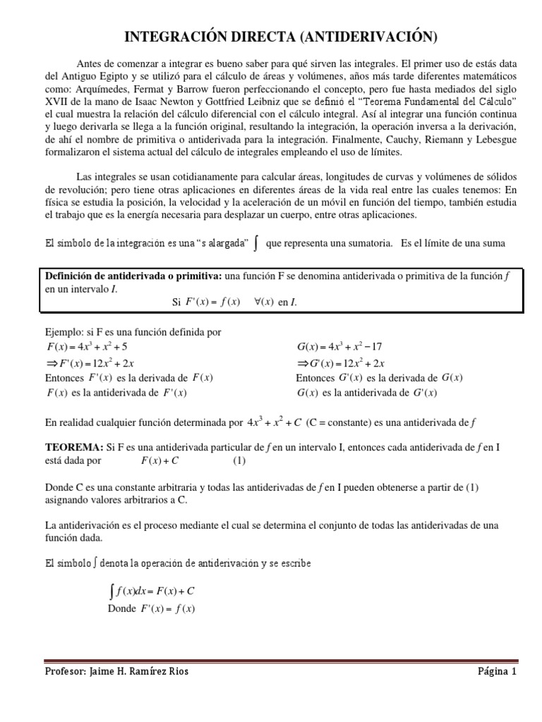 Reglas básicas y ejemplos de integración directa | PDF | Cálculo | Integral