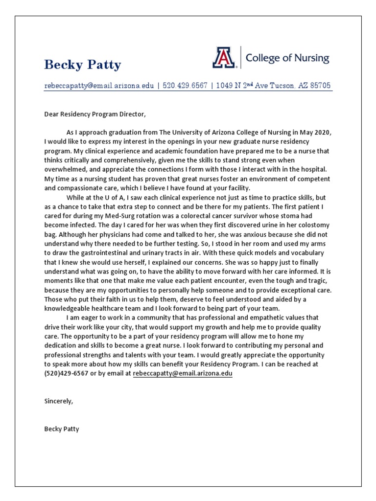 Becky Patty Cover Letter | Download Free PDF | Residency (Medicine ...