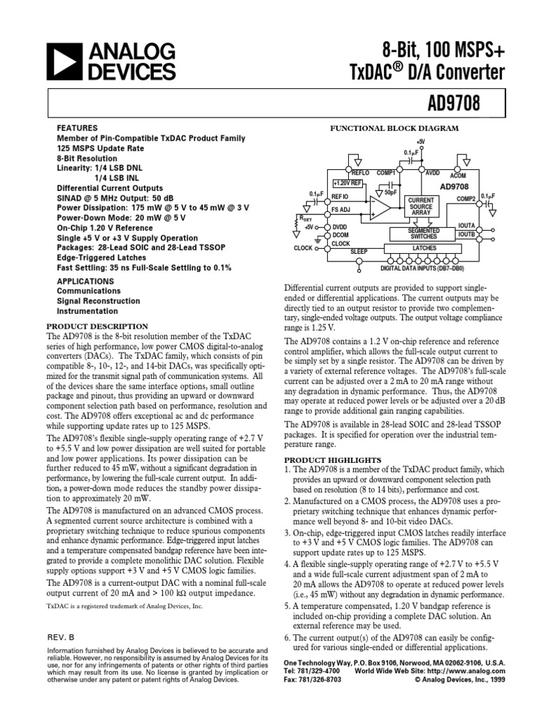8-Bit, 100 MSPS+ Txdac D/A Converter: Linearity | PDF | Digital To ...