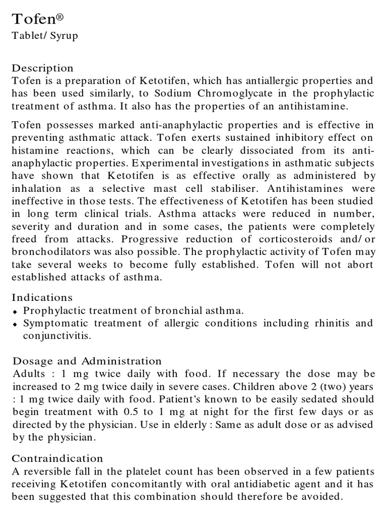Tofen Tab | PDF | Asthma | Dose (Biochemistry)