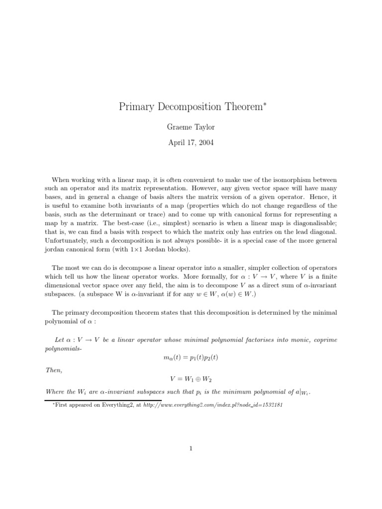 PDC Primary Decomposition THM | PDF | Linear Map | Matrix (Mathematics)