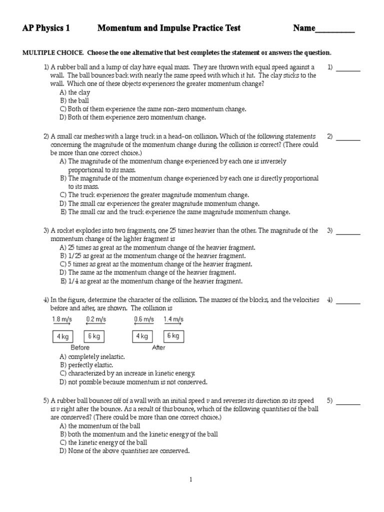 Momentum and Impulse Practice Test PDF | PDF | Collision | Momentum