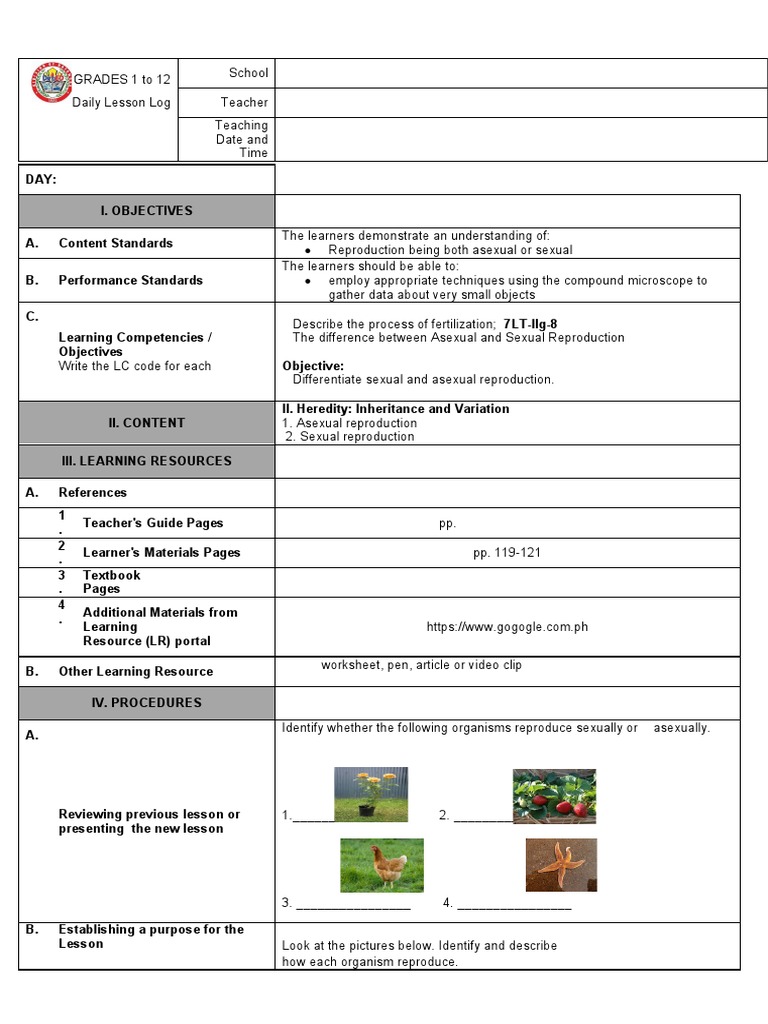 Reproduction Lesson Plan | PDF | Sexual Reproduction | Reproduction