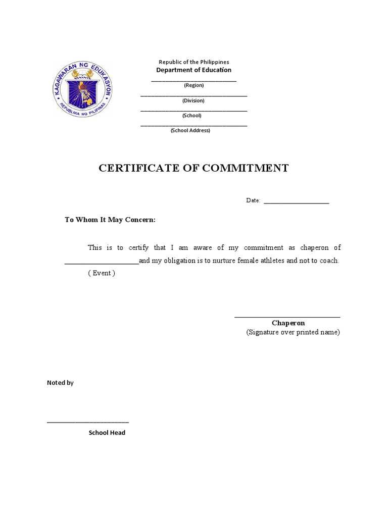 Chaperon Commitment Certificate | PDF