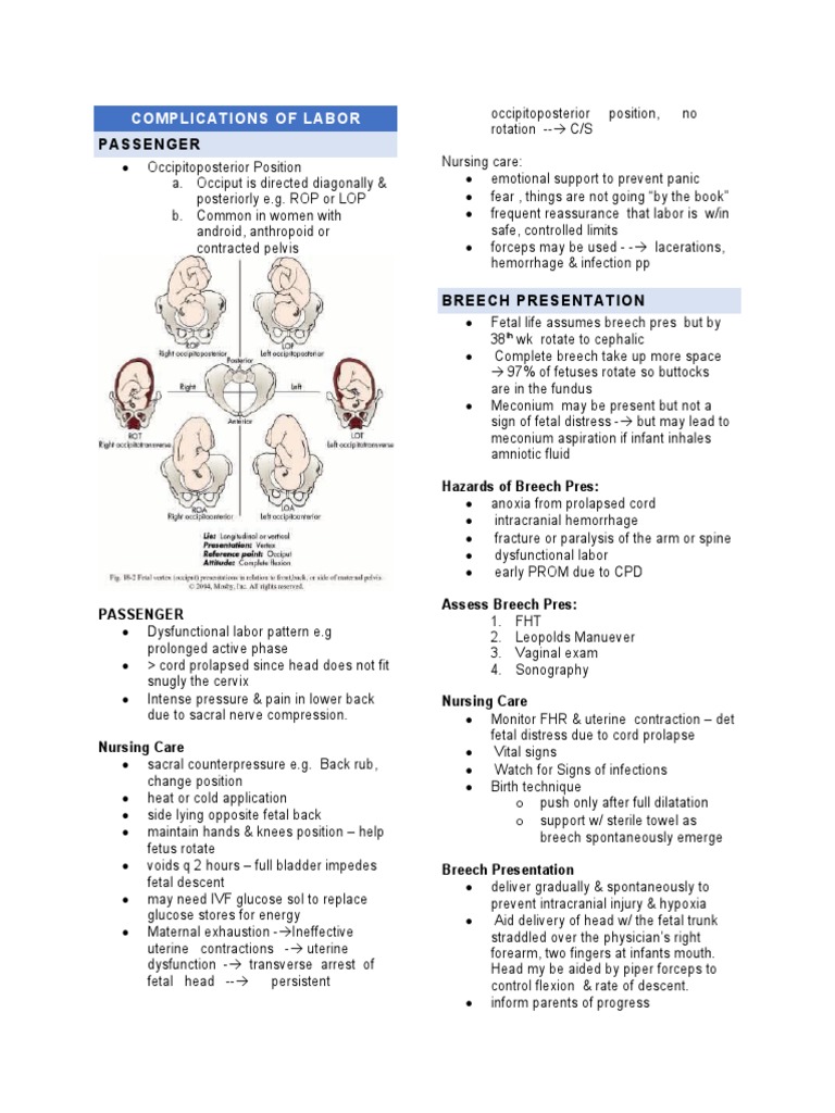 Labor Complications and Nursing Care | PDF | Childbirth | Fetus