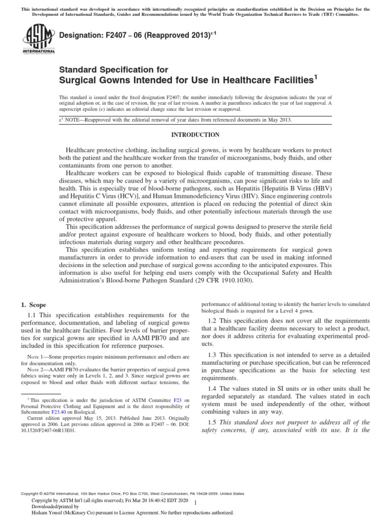 Astm F2407 PDF | PDF | Personal Protective Equipment | Sterilization (Microbiology)