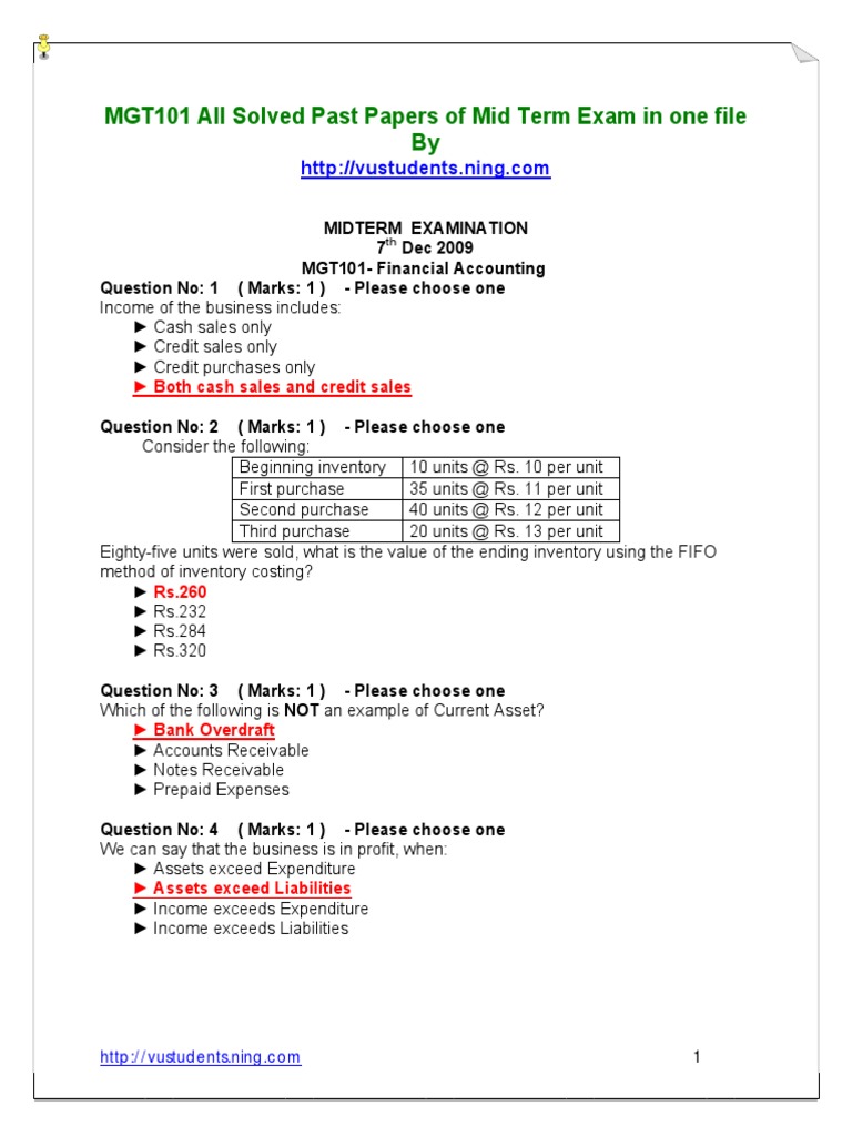MGT101 Midterm Solved Past Papers | PDF | Debits And Credits | Expense