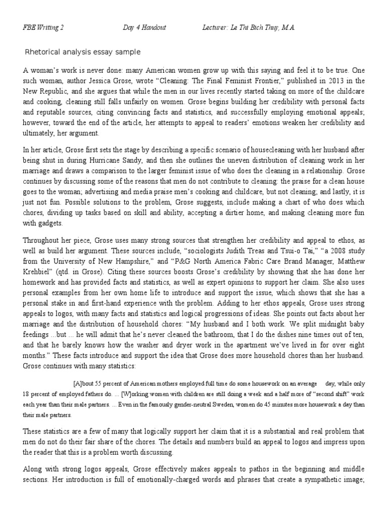 Day 4 Handout Rhetorical Analysis Sample Essay 1 | PDF | Credibility