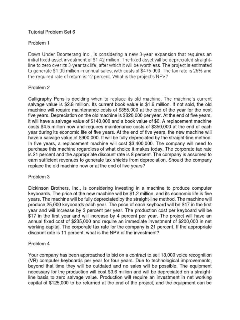 Tutorial Problem Set 6 | PDF | Discounted Cash Flow | Depreciation
