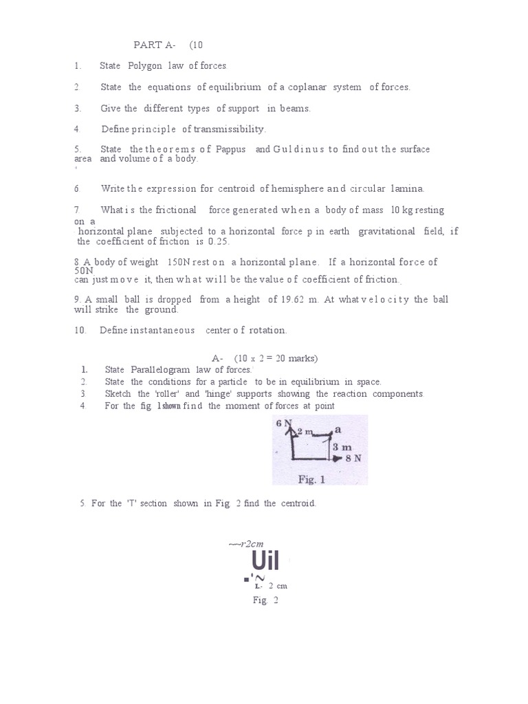 Engineering Mechanics PART A | PDF