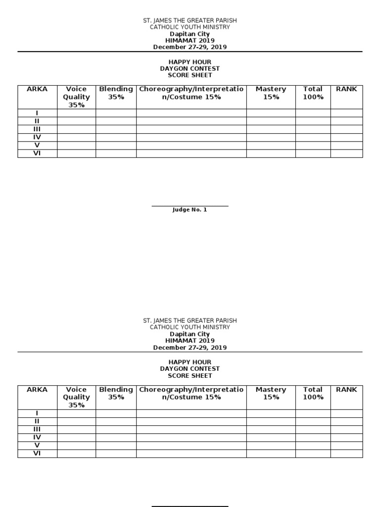 St. James Youth Ministry Daygon Contest Score Sheets | PDF