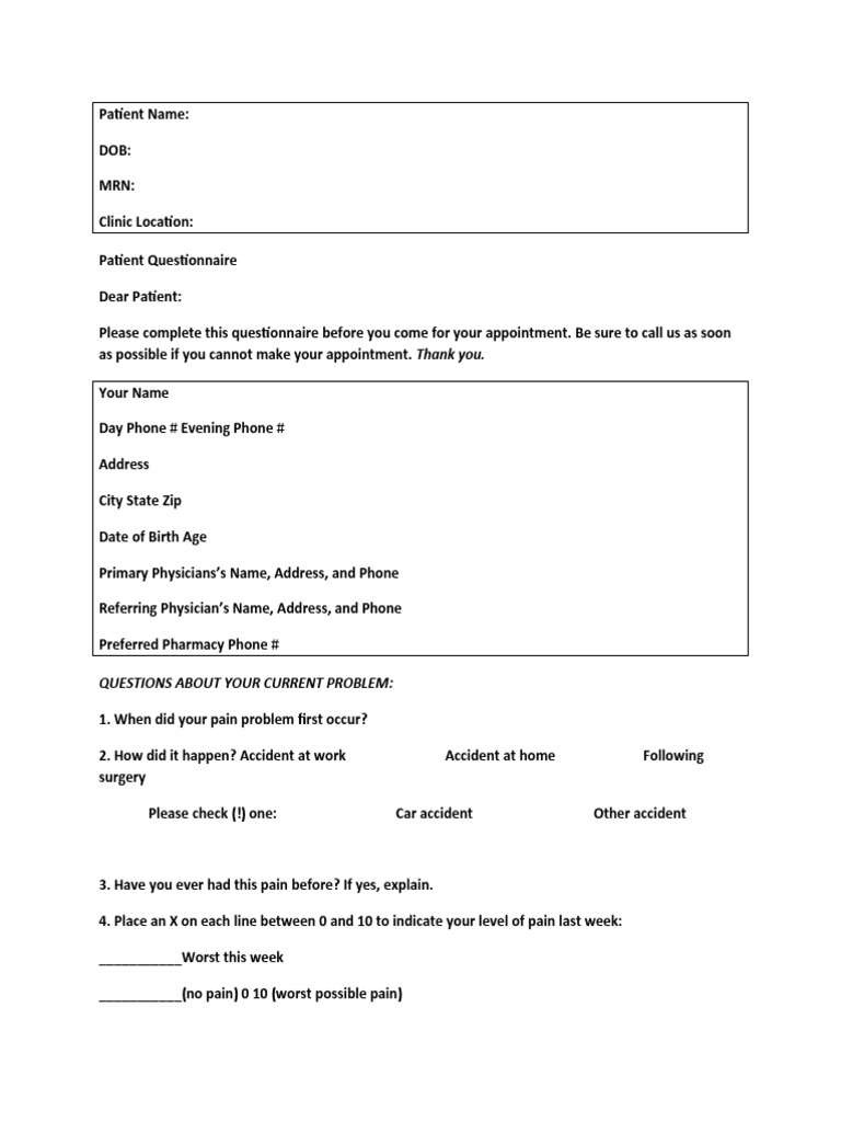 Patient Pain Assessment Questionnaire | PDF | Politics | Law