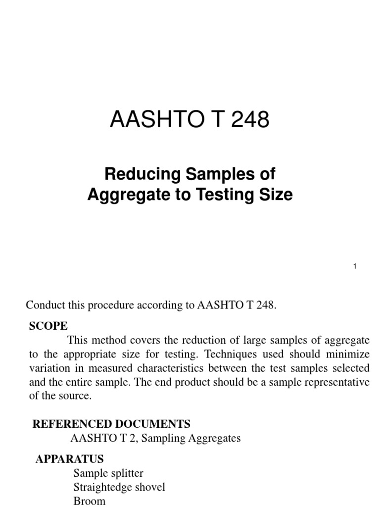 Aashto T 248: Reducing Samples of Aggregate To Testing Size | PDF ...