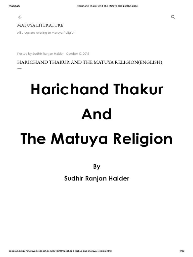 Harichand Thakur and the Origins of the Matuya Religion | PDF | Vedas ...