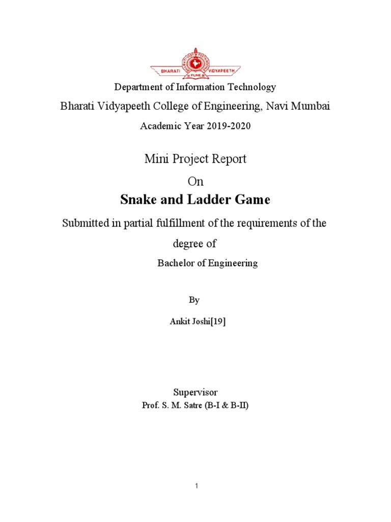 Snake and Ladder Game: Mini Project Report On | PDF | Java (Programming Language) | My Sql
