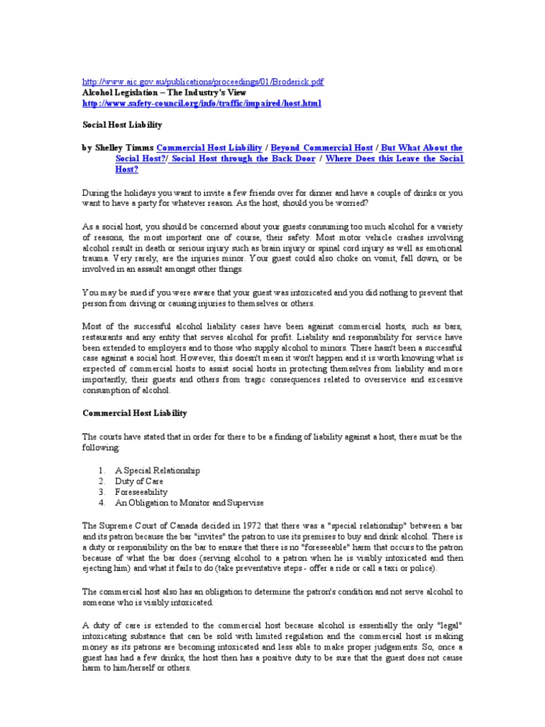 11 Reading Host Liability Australia | PDF | Alcohol Intoxication | Duty ...