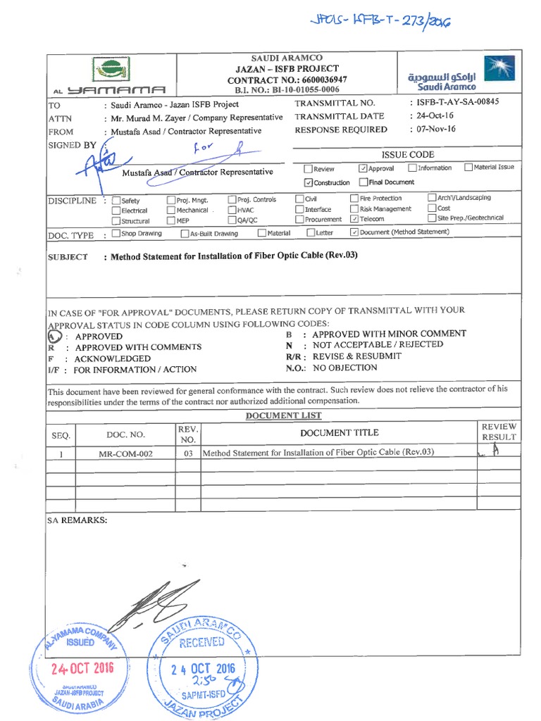 Installation of Fiber Optic Cable Rev.01 | PDF