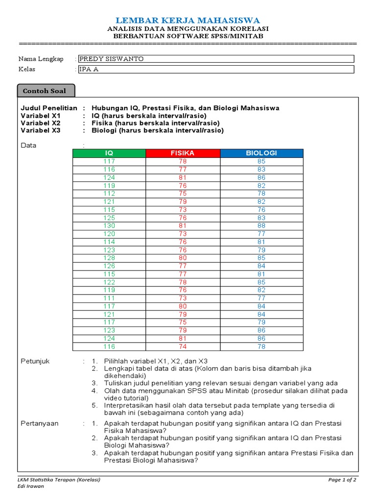 Predy Siswanto - LKM - Uji Korelasi | PDF
