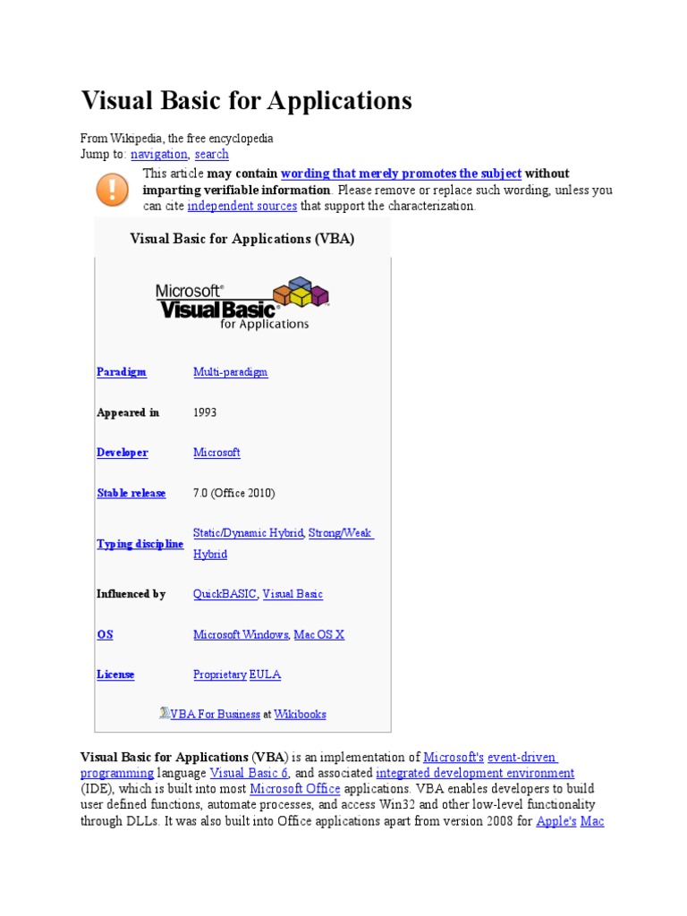 Visual Basic For Applications | PDF | Visual Basic For Applications ...