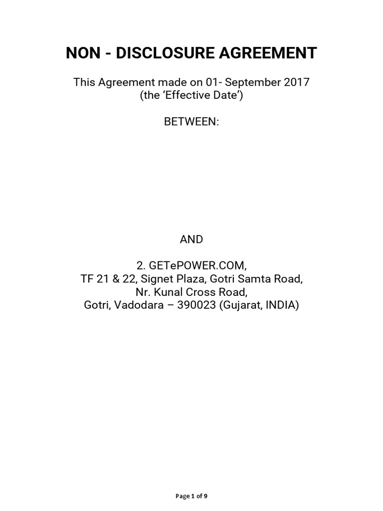 NDA - Part1 PDF | PDF | Confidentiality | Non Disclosure Agreement