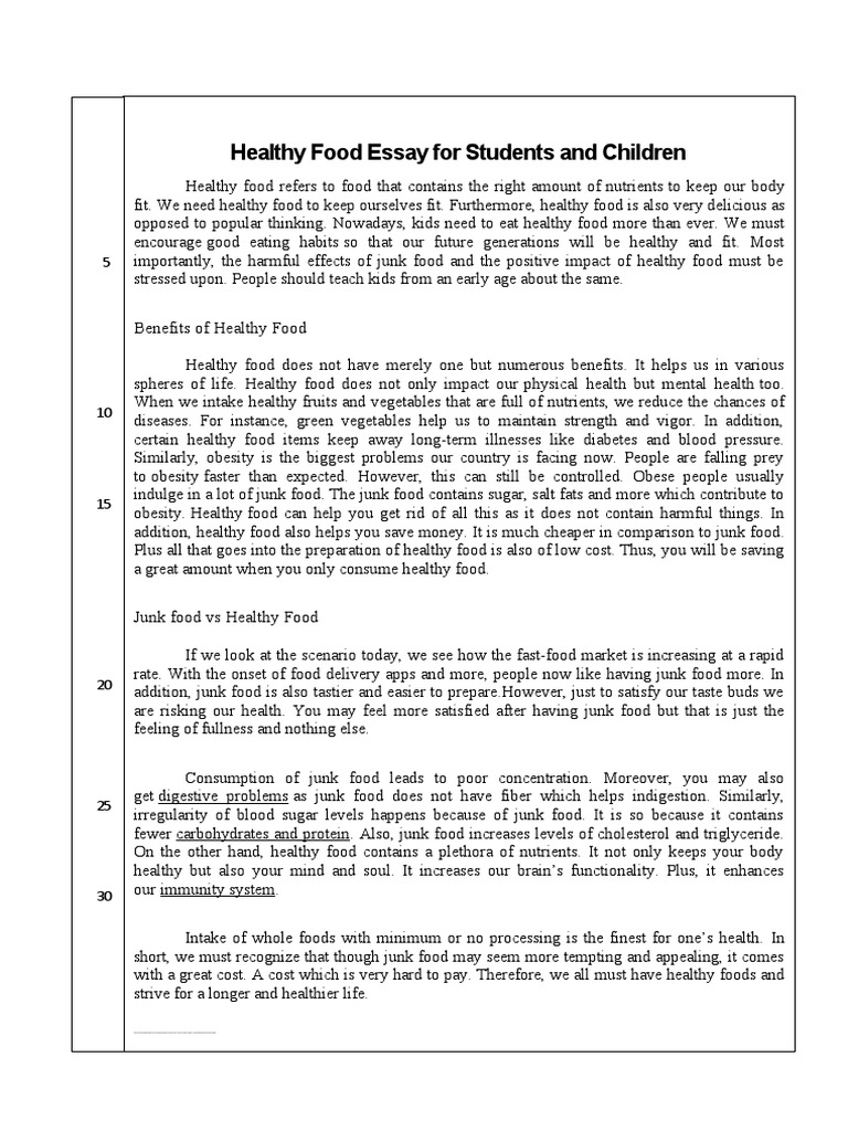 Healthy Food Essay | PDF | Healthy Diet | Junk Food