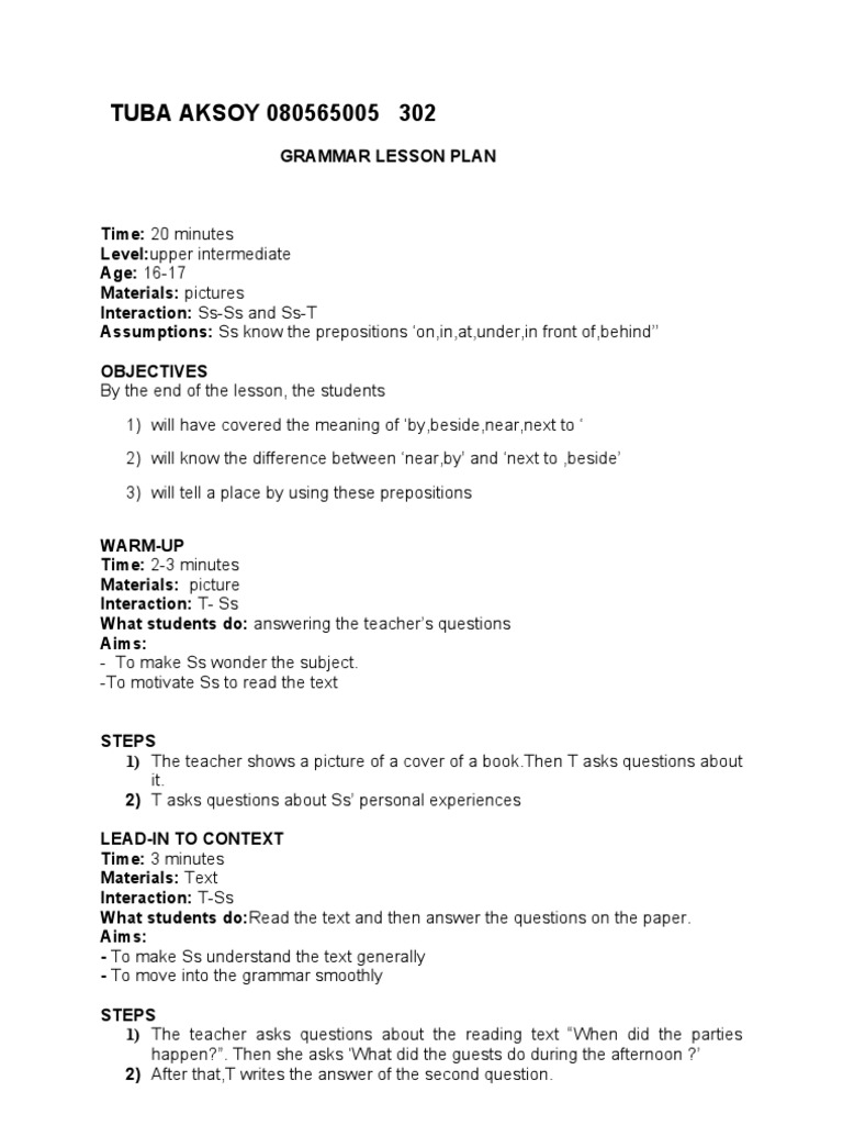 Grammar Lesson Plan | PDF | Language Arts & Discipline