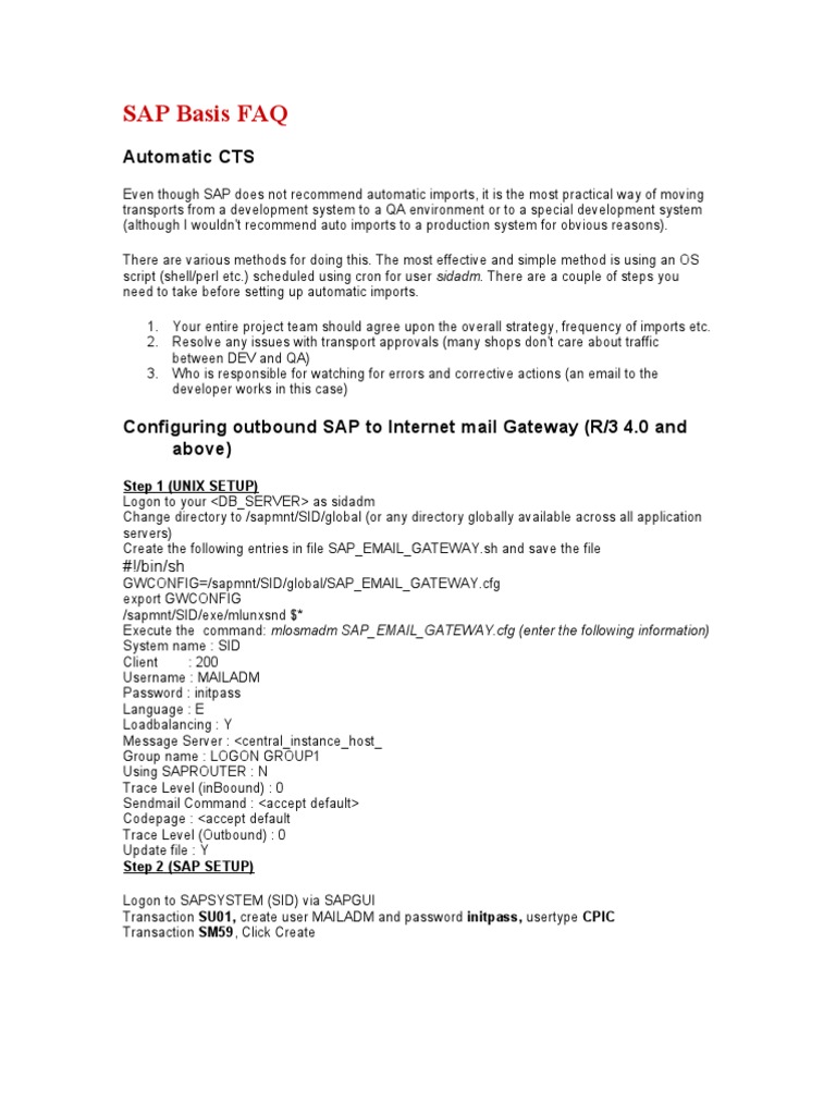 Sap Basis Faq 1 | PDF | Digital Technology | Computing