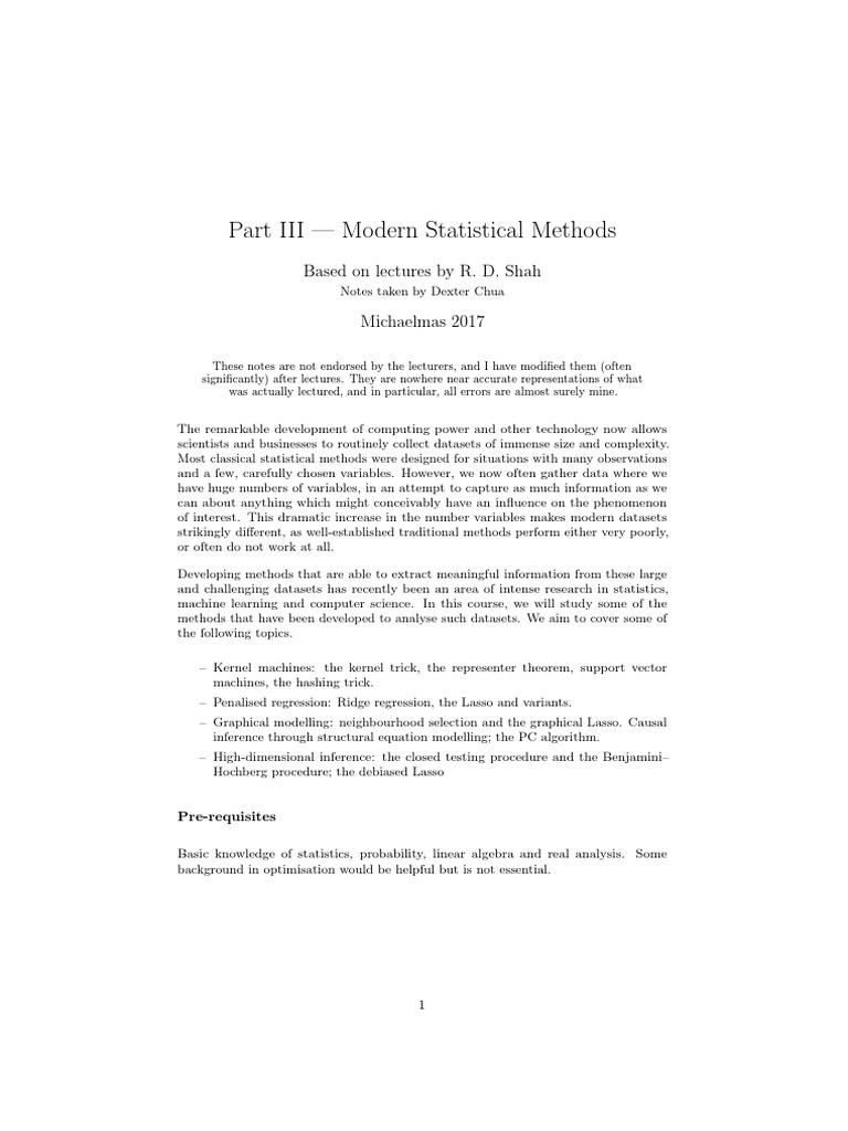 Modern Statistical Methods | PDF | Ordinary Least Squares | Estimator