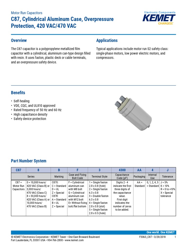 C87, Cylindrical Aluminum Case, Overpressure Protection, 420 VAC/470 ...