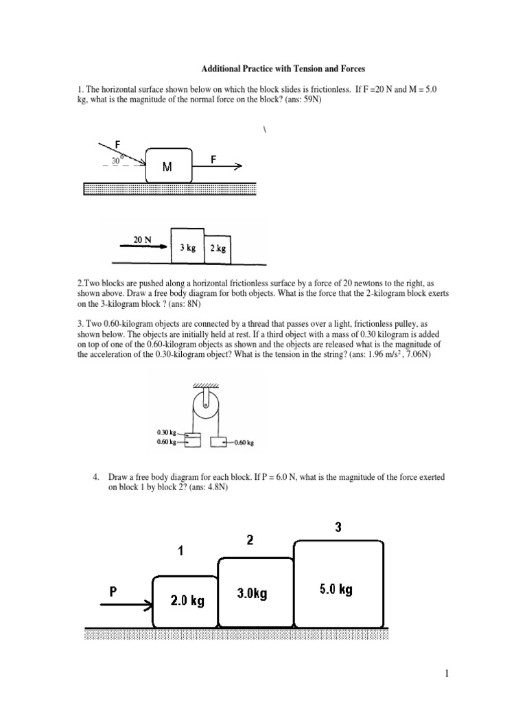 Tension and Forces Practice Problems | PDF