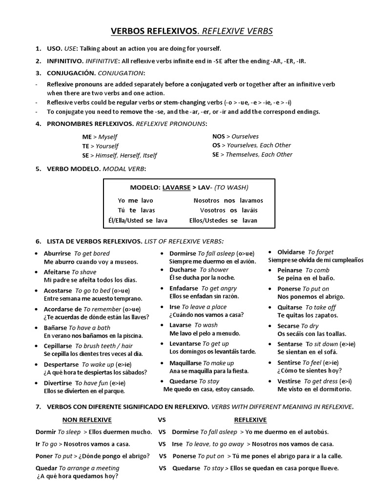 Esercizi Di Verbi Riflessivi in Spagnolo | PDF | Sintaxis