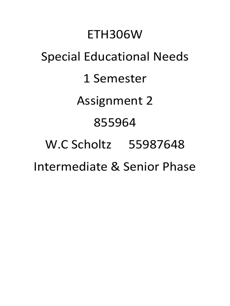 ETH306W Assignment 2 PDF | PDF | Disability | Classroom