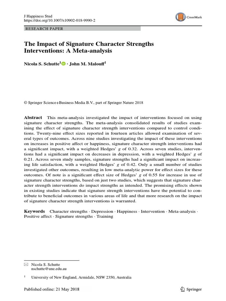 The Impact of Signature Character Strengths Interventions: A Meta ...