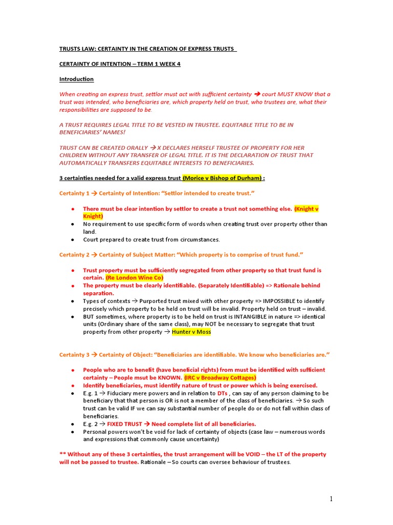Certainty of Intention | PDF | Trust Law | Trustee