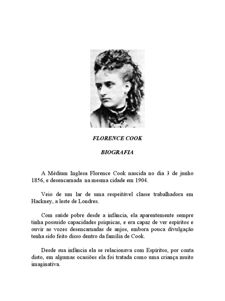 Biografia de Florence Cook | PDF | Mediunidade | Dualismo consciência e ...