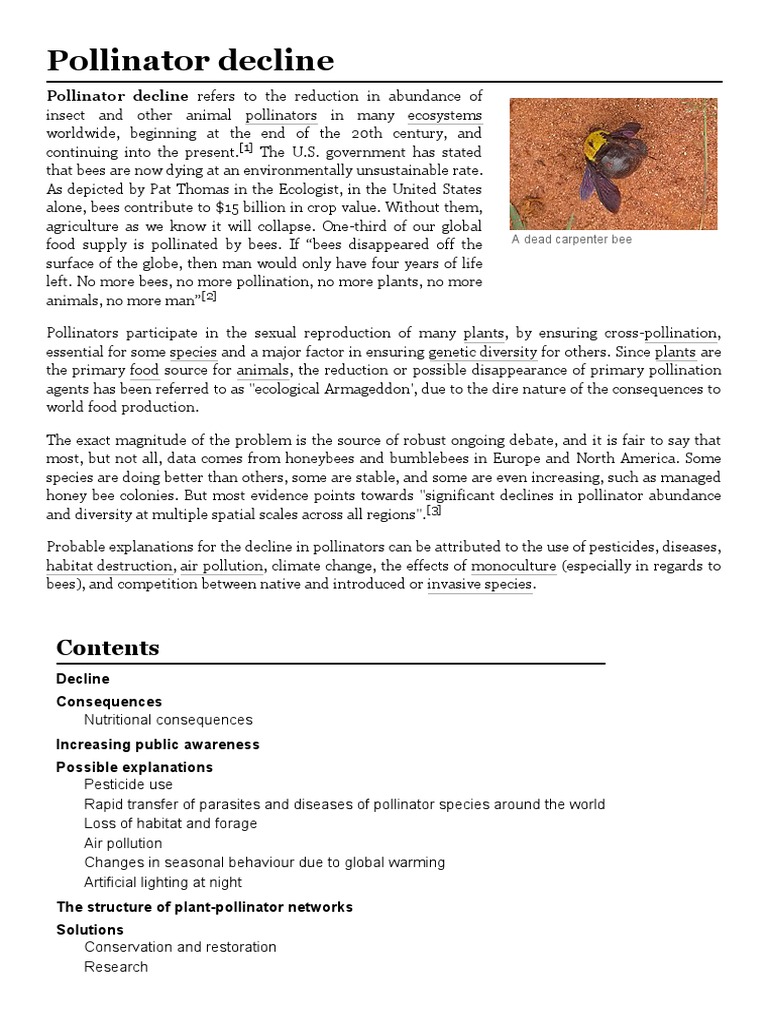 Pollinator Decline - Wikipedia | PDF | Pollinators | Honey Bee