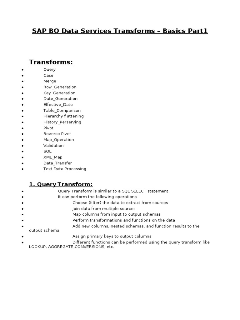 SAP BO Data Services Transforms | PDF | Databases | Table (Database)