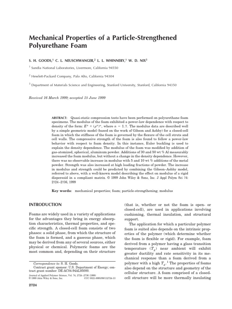 Mechanical Properties of A Particle-Strengthened Polyurethane Foam ...