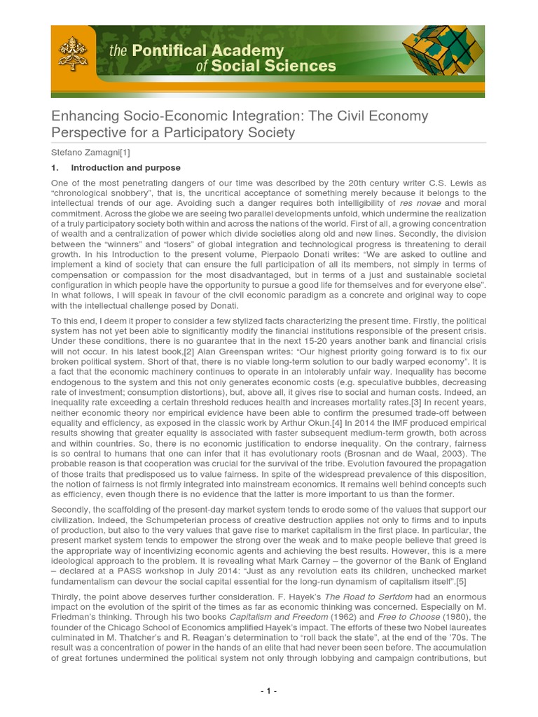Enhancing Socio-Economic Integration: The Civil Economy Perspective For ...