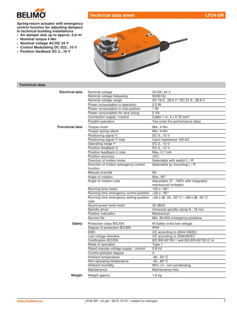 Technical Data Sheet LF24-SR | Download Free PDF | Electric Motor | Switch