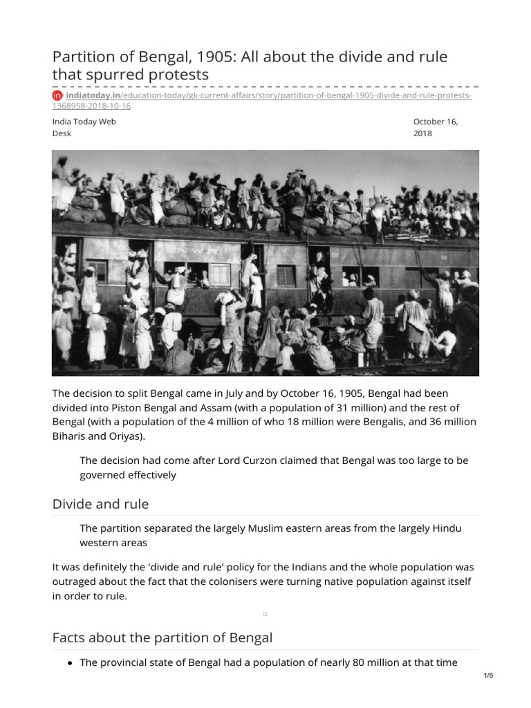 Partition of Bengal 1905 All About The Divide and Rule That Spurred ...