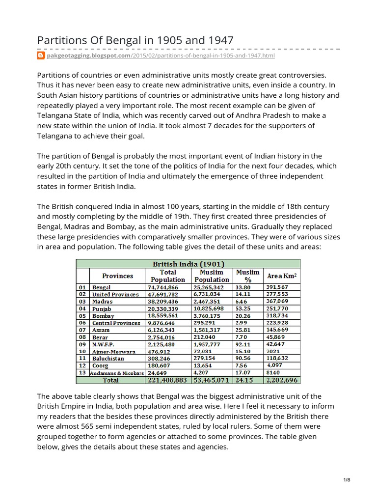 Bengal Partition History 1905-1947 | PDF | Partition Of India | Bengal