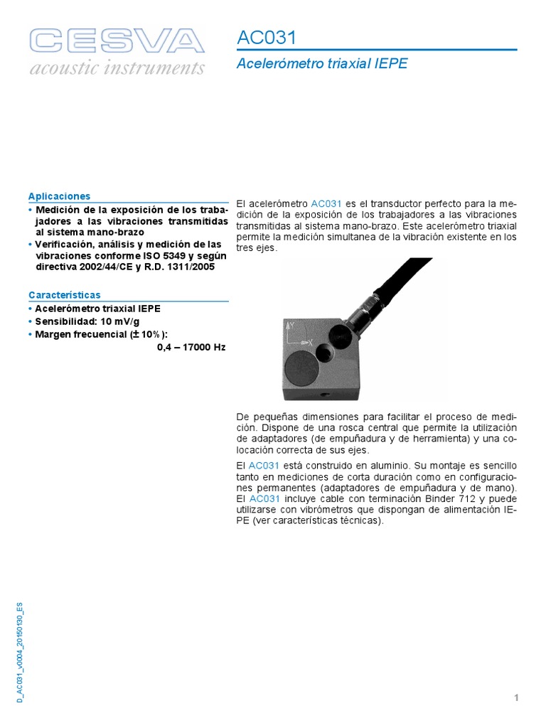 Acelerómetro Triaxial AC031 para Vibraciones | PDF | Acelerómetro | Equipo