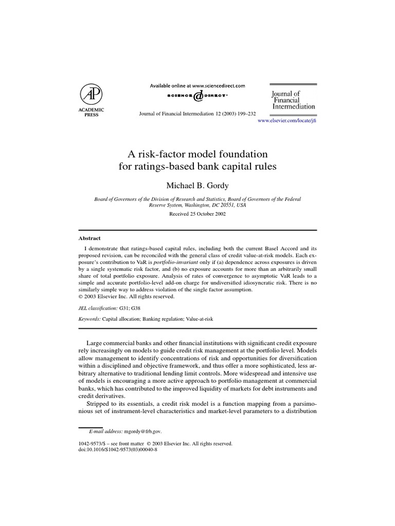 A Risk-Factor Model Foundation For Ratings-Based Bank Capital Rules ...