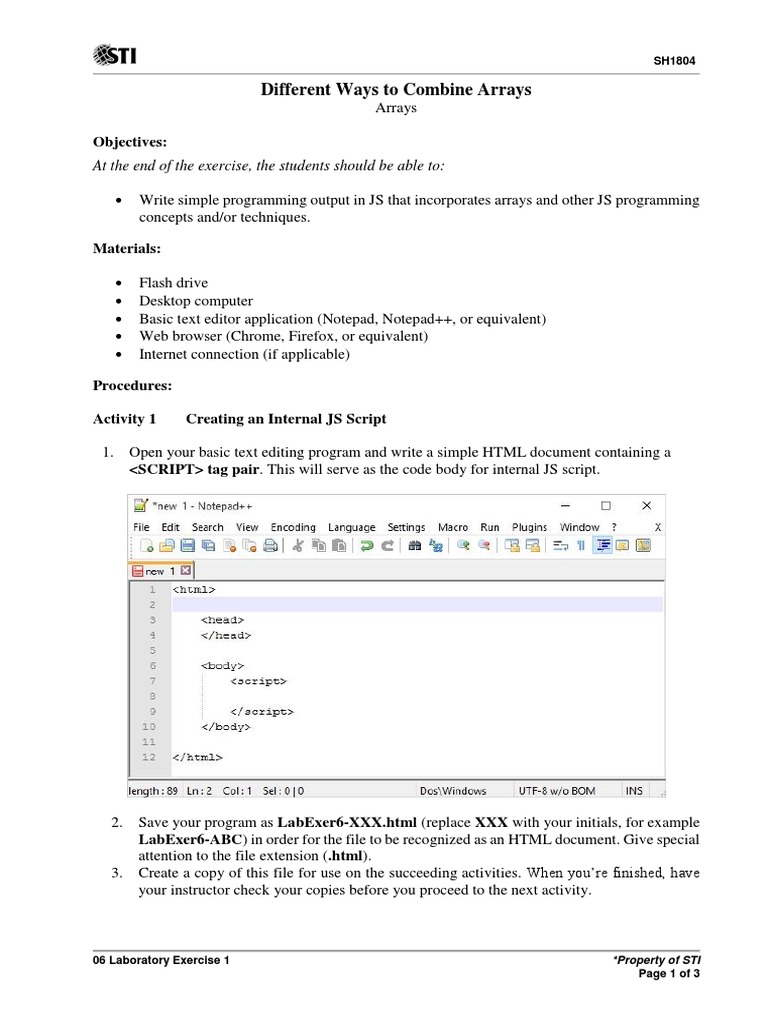 Combining Arrays in JavaScript Exercise | PDF | Html | Java (Programming Language)